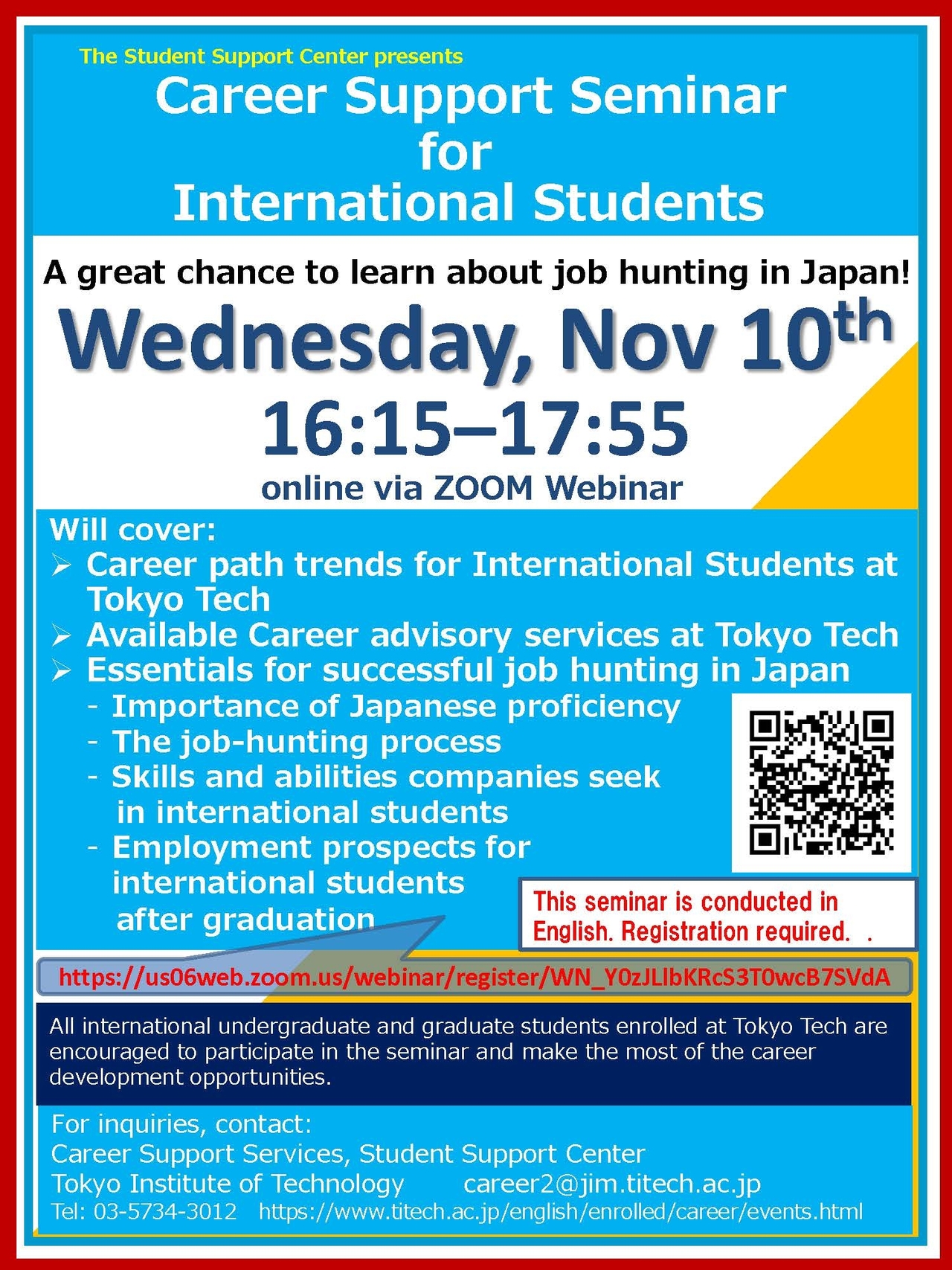 November, 10th" Career Support Seminar for International Students ...